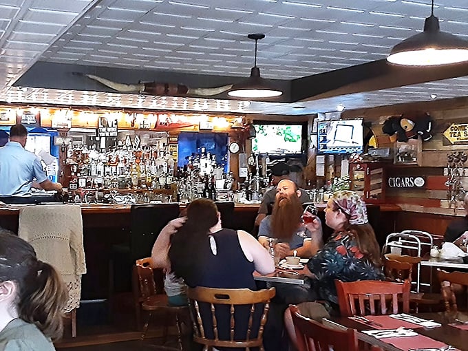 Inside, the classic steakhouse vibe hits all the right notes—wood paneling, mounted trophies, and a bar that's seen its fair share of celebrations and consolations.