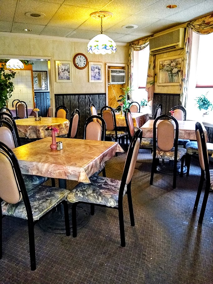 Time stands still inside Mama's dining room, where vintage Tiffany-style lamps illuminate marble-patterned tables. It's like dining in your Italian grandmother's living room—if she made legendary cheesesteaks.