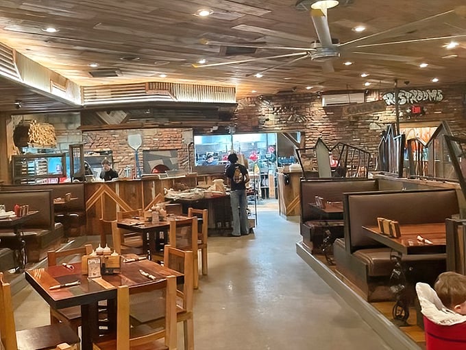 Where rustic meets comfort. The exposed brick and wooden beams aren't trying to impress you—the food handles that job perfectly well.