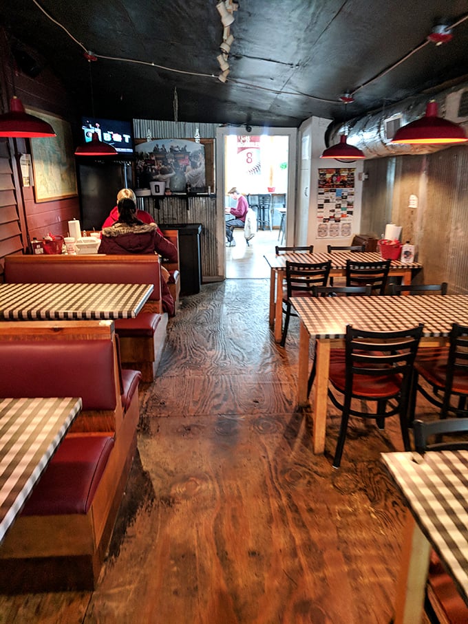 Inside The Little Dooey, checkered tablecloths and wooden floors create that perfect "I've found the real deal" atmosphere BBQ aficionados dream about.