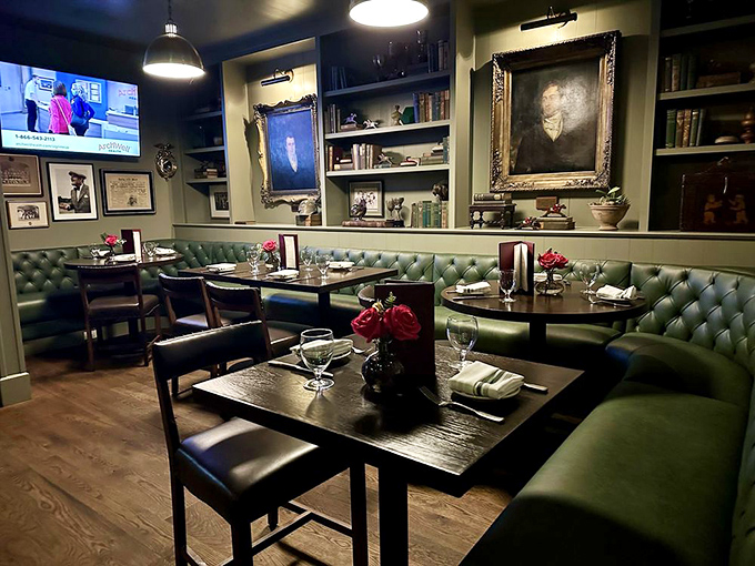 Inside, tufted green leather banquettes and dark wood tables create that perfect pub atmosphere where even James Bond wouldn't mind lingering over a pint.