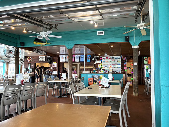 Inside, ceiling fans lazily spin above simple tables where countless crab feasts have unfolded. No white tablecloths needed when the food does all the talking.