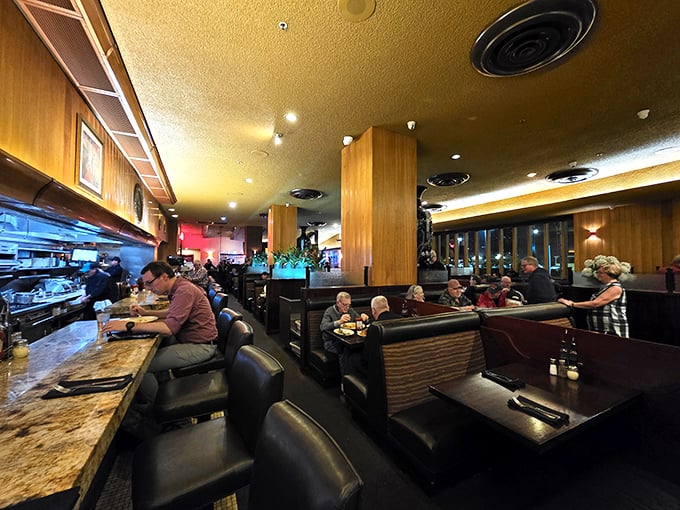 Where mid-century meets marinara – Original Joe's interior blends leather booths, wood paneling, and the unmistakable buzz of generations of satisfied diners.