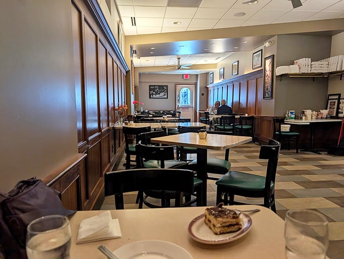 The dining room feels like stepping into your Italian grandmother's house – if she could cook for 50 people at once.