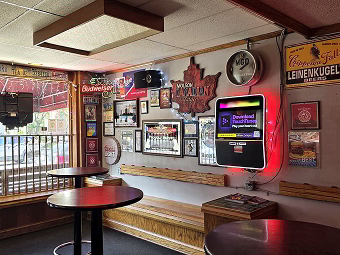 Inside, decades of memorabilia create a time capsule where every beer sign and vintage poster has earned its place through years of service.