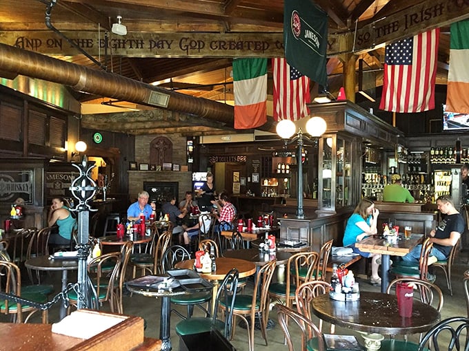 Step inside and you're transported across the Atlantic – wooden beams, Irish flags, and that unmistakable pub atmosphere that makes you want to settle in for hours.