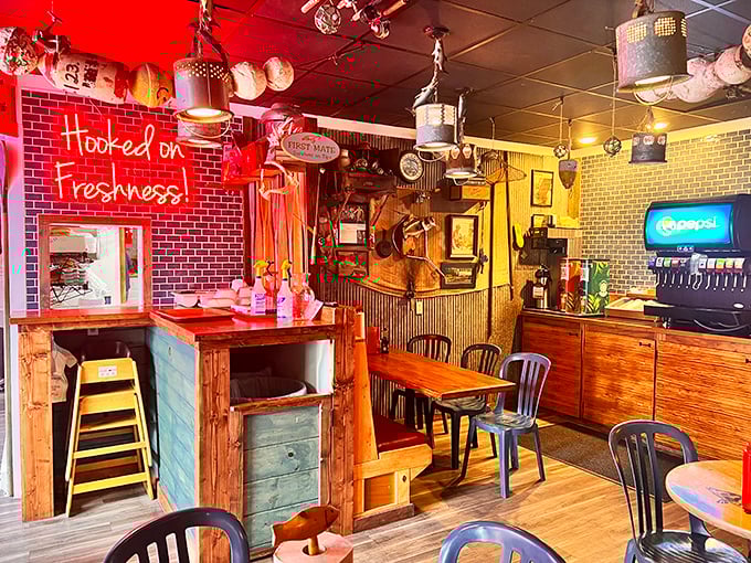 Hooked on Freshness! isn't just clever wordplay—it's the mission statement illuminating this cozy nautical haven where Great Lakes bounty transforms into delectable treasures.