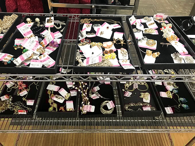 Treasure hunters rejoice! These jewelry trays are where costume pieces and occasional fine gems mingle like guests at an eclectic cocktail party.