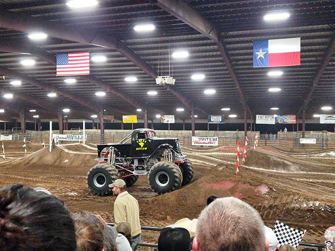 Monster trucks in Texas aren't just vehicles—they're celebrities with wheels, commanding the arena like mechanical rock stars.