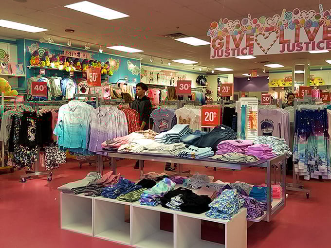 Discount heaven at Justice, where tweens discover fashion independence and parents discover the joy of seeing "40% OFF" signs everywhere. 