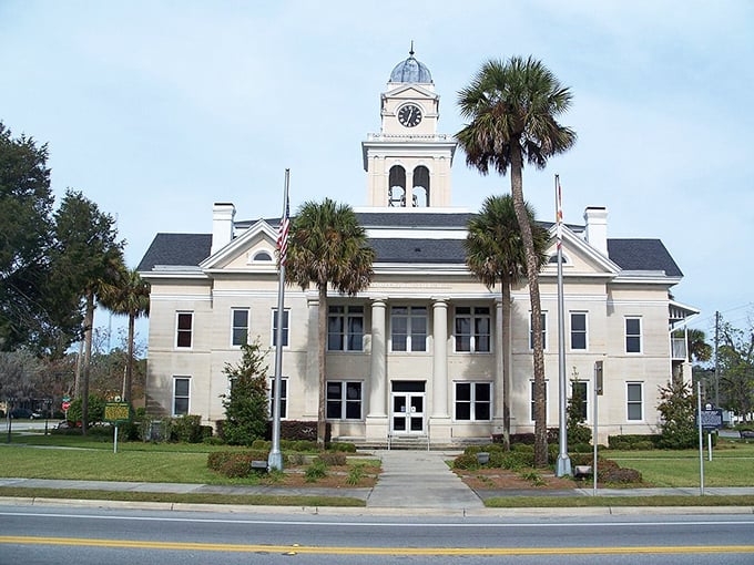 The Lafayette County Courthouse isn't just government central—it's Mayo's crown jewel, where palm trees and pillars create Florida's version of small-town Americana.