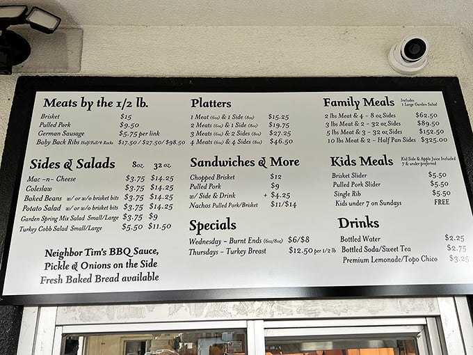 The menu board at Neighbor Tim's is like a treasure map for your taste buds. No fancy fonts needed when the food speaks this loudly.