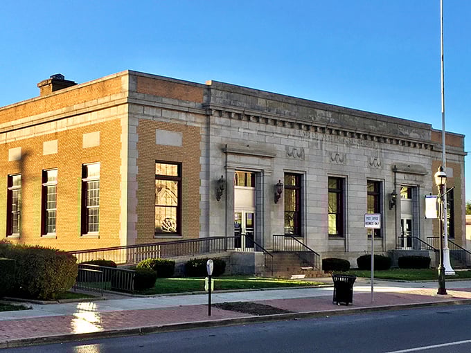This isn't just a post office—it's a limestone testament to an era when public buildings were designed to inspire civic pride.