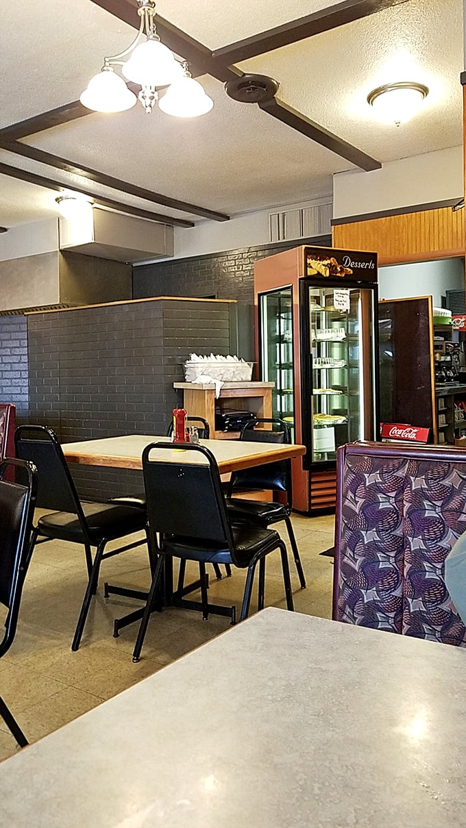 Simple wooden tables, unpretentious chairs, and that dessert case lurking in the background—Harvey's interior is the definition of "come as you are, leave fuller than you arrived."