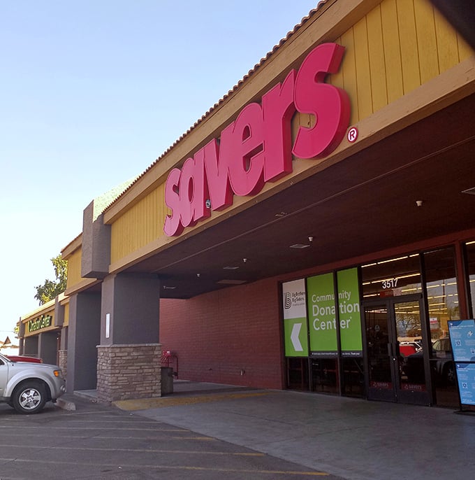 The bold red Savers logo promises adventure – it's the thrifting equivalent of the Pirates of the Caribbean entrance at Disneyland.