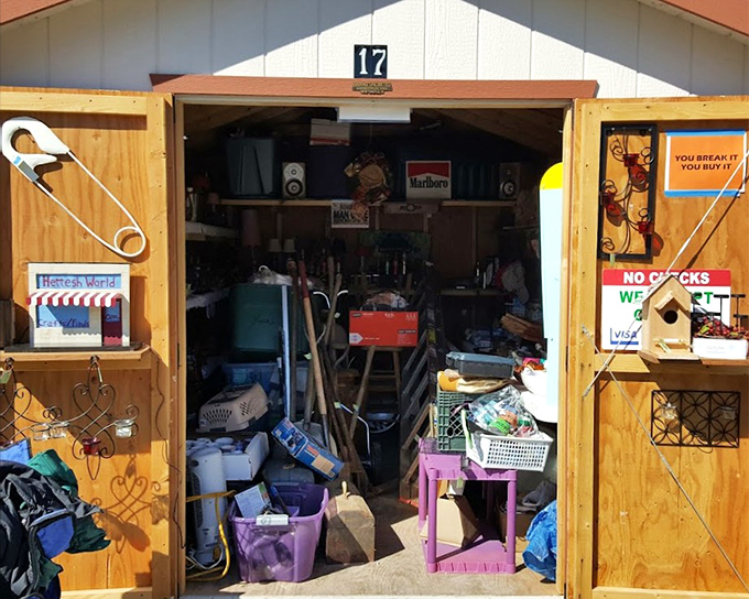 Booth #17 perfectly captures the beautiful disorder of flea market magic—where one person's storage nightmare becomes another's treasure trove of potential.