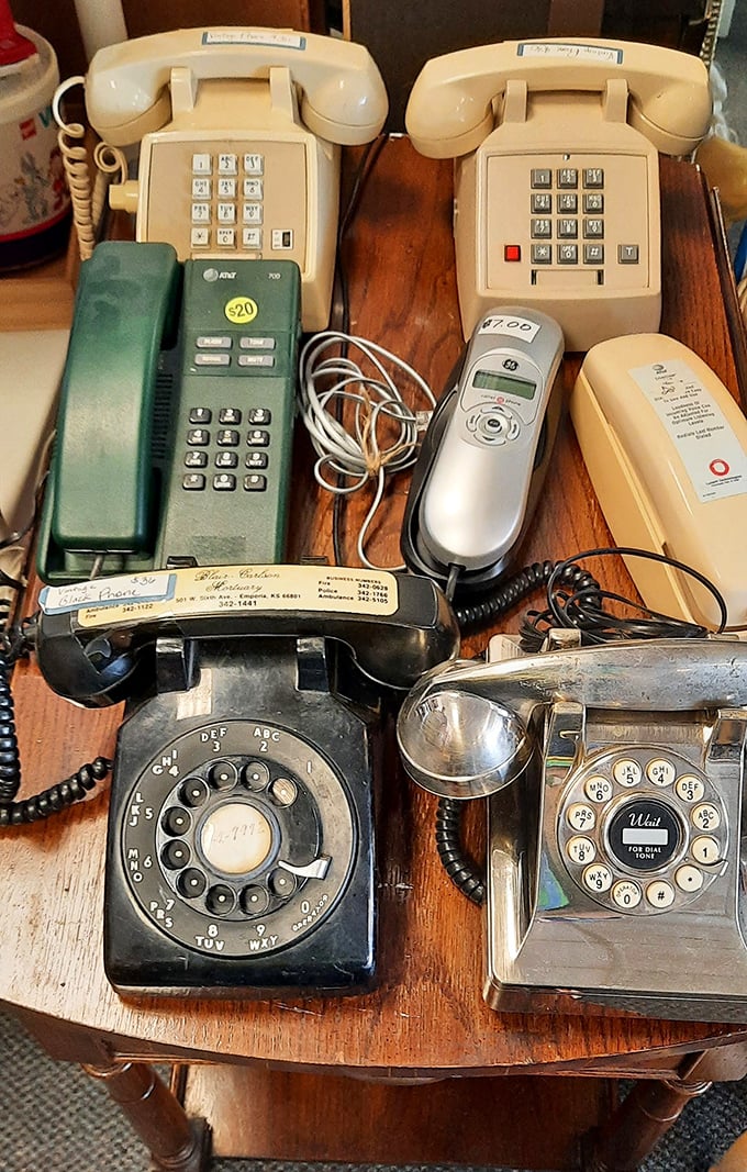 From rotary to push-button, these vintage phones aren't just decorative—they're conversation starters from an era when "hanging up" actually meant hanging something up.
