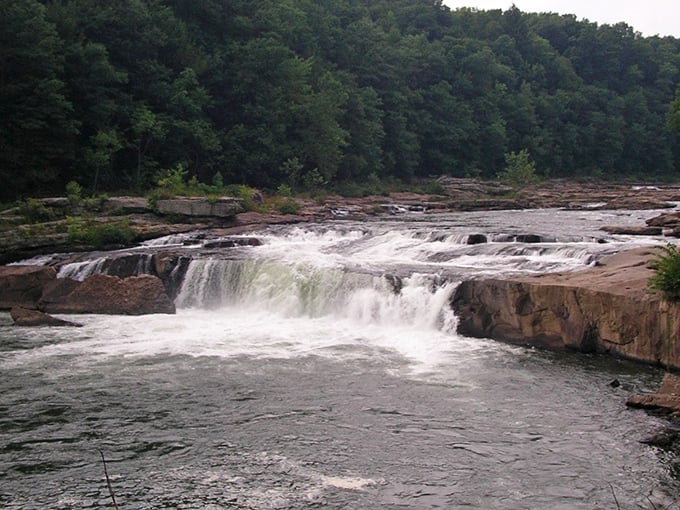 Ohiopyle Falls commands attention as it tumbles over ancient rock formations, a geological masterpiece millions of years in the making.