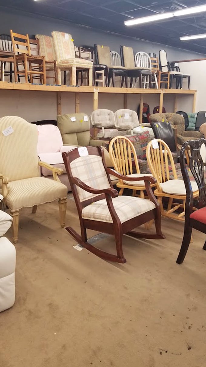 The chair forest! Every seat tells a story—from grandma's rocking chair to that '70s recliner where someone definitely watched Johnny Carson.