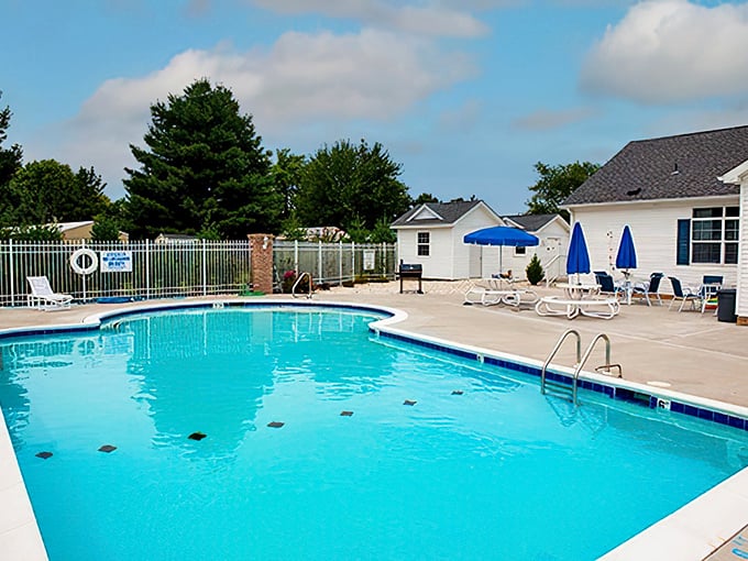 The community pool—where morning lap swimmers and afternoon socializers create the unofficial heart of Southern Meadow's social calendar.
