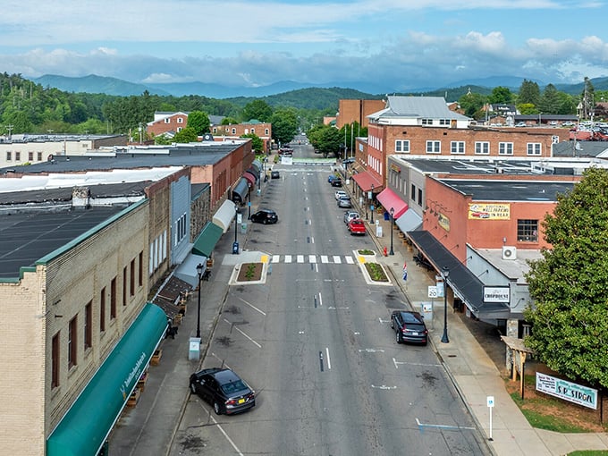 From this bird's-eye perspective, Franklin's downtown reveals its perfect positioning – nestled between mountains like a cozy book between bookends.