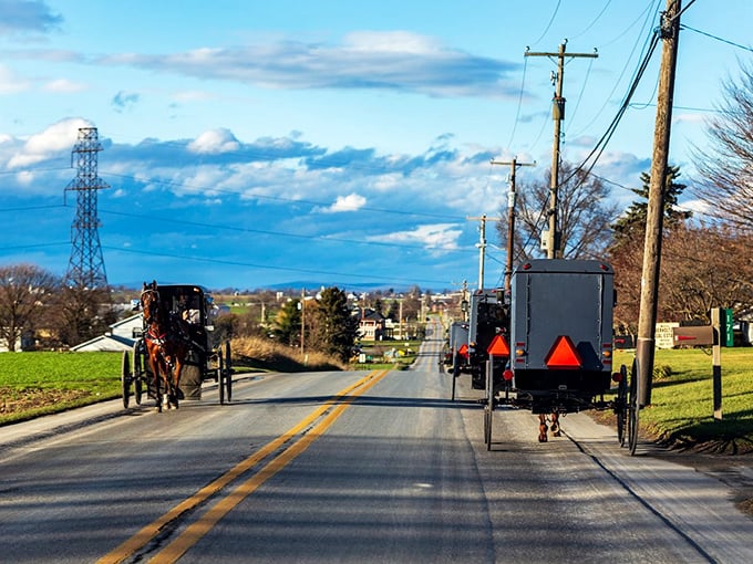 Amish buggies sharing modern roads – a daily reminder that in Ronks, two centuries comfortably coexist at different speeds.
