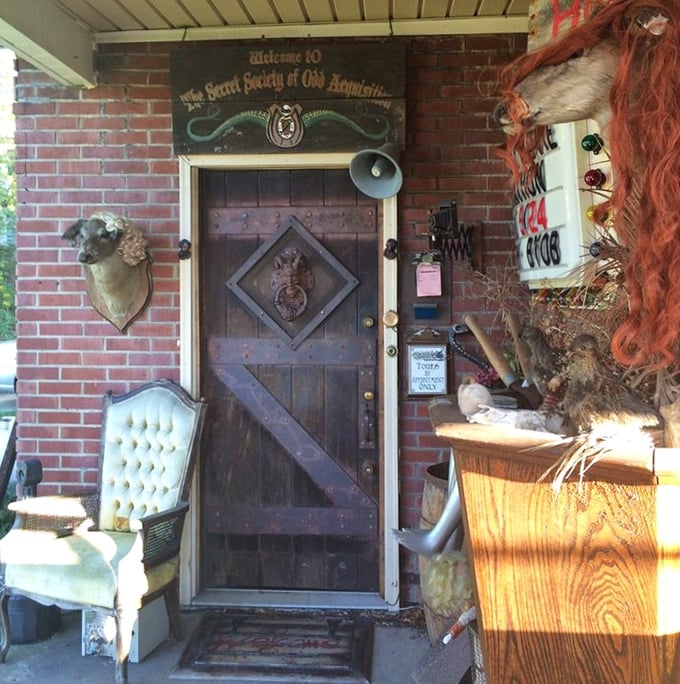 "Welcome to The Secret Society of Odd Acquisition" - this entrance door feels like a portal to another dimension entirely.