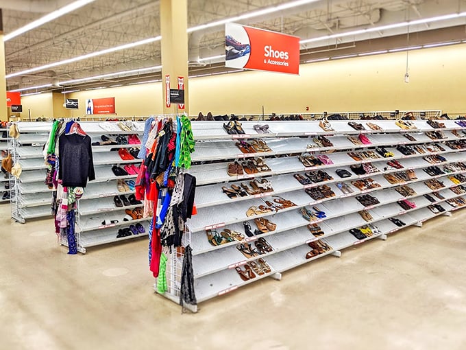 Rows of shoes waiting for their second act – because every sole deserves another chance to dance.