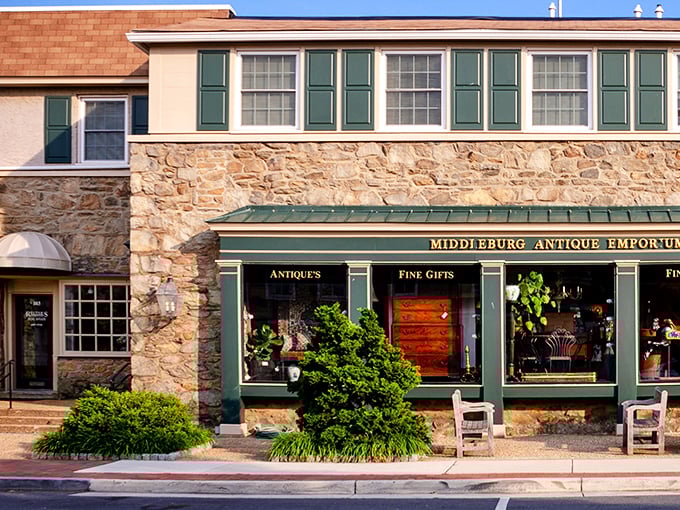 Not just a building, but a statement—Middleburg Antique Emporium's stone walls and green trim house centuries of craftsmanship and stories.