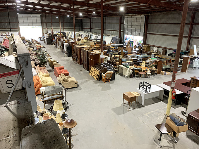 Step inside, and it’s like walking into Grandma’s attic—if Grandma owned a small country’s worth of furniture.