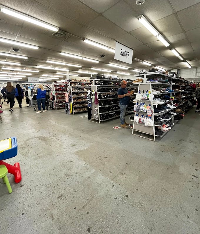 The shoe section alone could outfit a small army or satisfy even the most discerning footwear collector. Organized chaos at its finest!