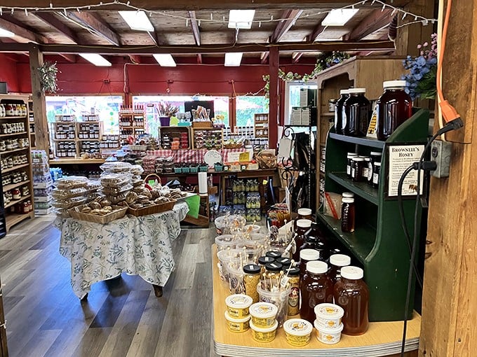 A treasure trove of country goodness awaits inside. Local honey, homemade jams, and other delights line the shelves—but we all know you're here for the pies.