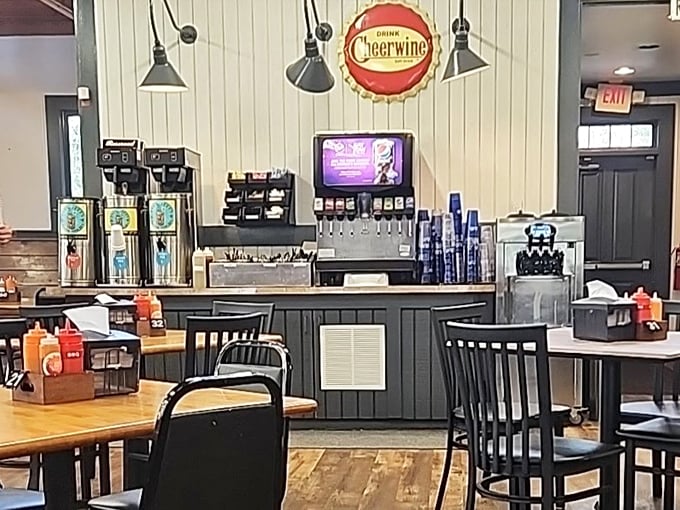 Vintage Cheerwine signs and simple wooden tables set the unpretentious stage where Southern culinary magic happens daily. No frills needed when the food speaks volumes.