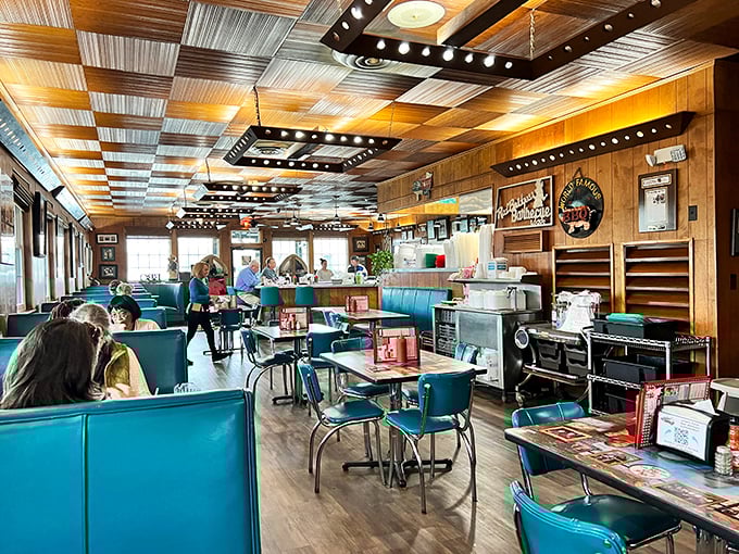 Time travel isn't possible, but walking into Bridges' wood-paneled dining room with its distinctive patchwork ceiling comes pretty close.