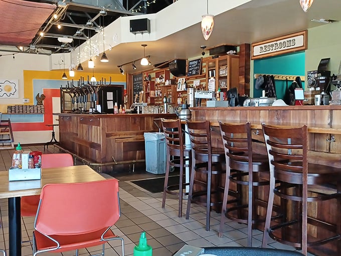 Inside, warm wooden accents and colorful walls create that perfect "third place" vibe – somewhere between your living room and that cool friend's kitchen.