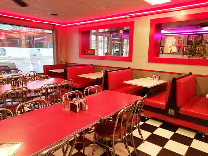 Classic red vinyl booths and chrome tables create the perfect backdrop for breakfast epiphanies. Diners don't just eat here—they make memories.