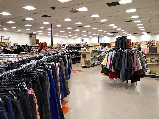 Rows upon rows of meticulously organized clothing await the savvy shopper. This isn't your grandmother's jumbled thrift store—though she'd absolutely love it here.