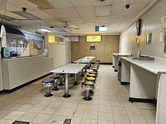 Simplicity reigns supreme inside with no-nonsense swivel stools and formica tables—this place knows the donuts should be the star of the show.