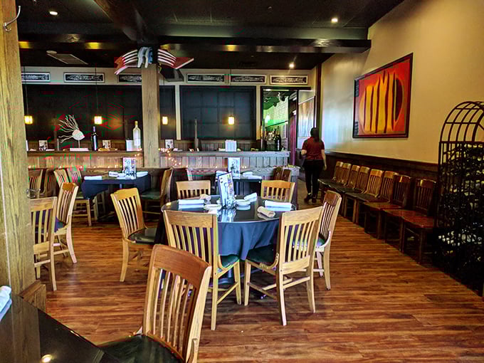 Inside, wooden accents and blue tablecloths create that perfect "Nebraska nautical" vibe—like a cozy lake cabin that happens to serve exceptional seafood.