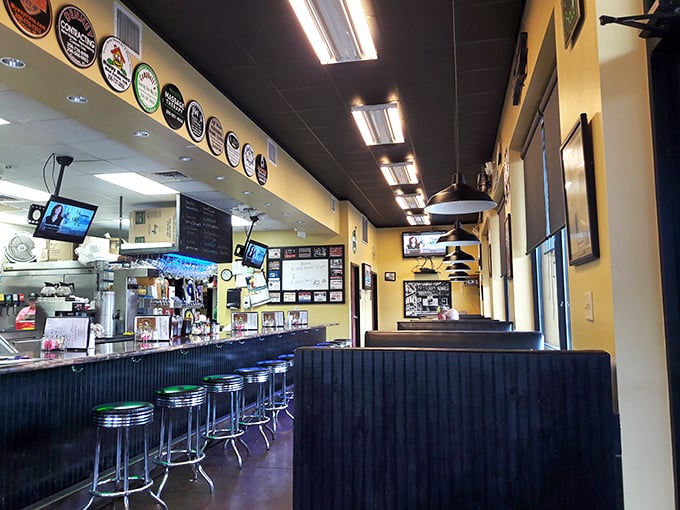 Classic diner aesthetics meet Southern charm with chrome counter stools and cozy booths—where strangers become friends over plates of comfort food.