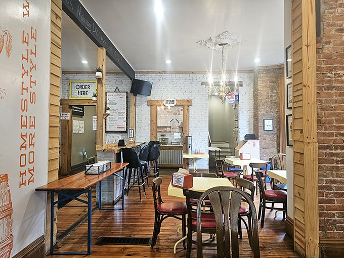 Exposed brick walls and simple furnishings let you know this place prioritizes substance over style—exactly as it should.