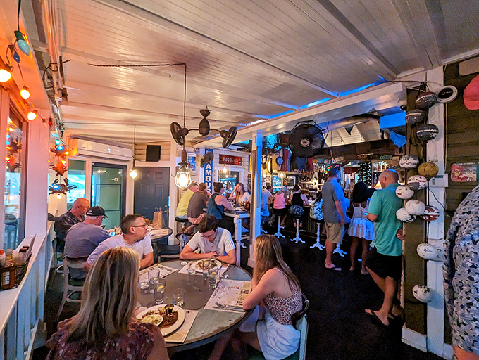 Inside Owen's, where elbow-to-elbow seating isn't a design flaw but a feature. Instant friends guaranteed with every meal.