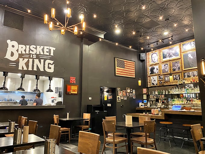 "Brisket is King" isn't just wall decor—it's a declaration of faith in this temple of smoke where barbecue dreams come to life.