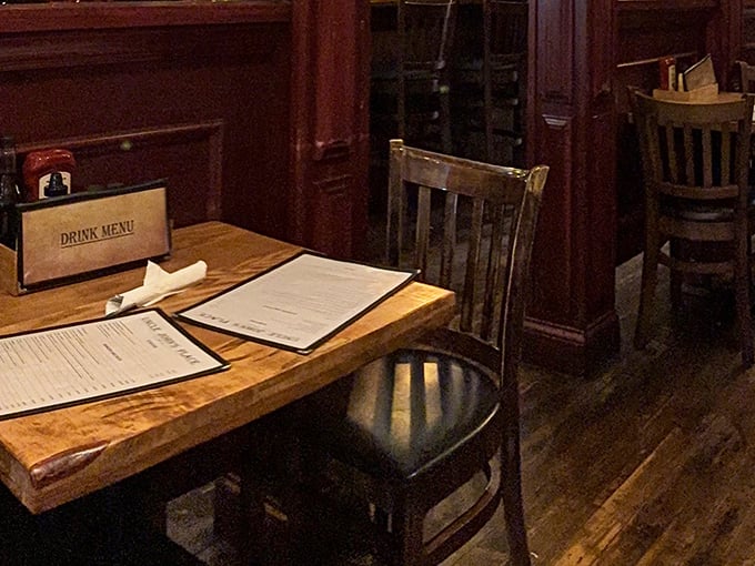 Rich wooden interiors and sturdy furniture create that perfect "everybody knows your name" vibe—minus Norm and Cliff at the bar.
