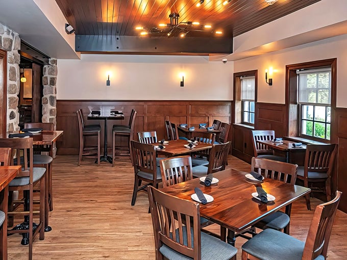 Warm wooden wainscoting and gleaming tables create that perfect balance of historic charm and modern comfort—exactly where you'd want to savor a legendary steak.