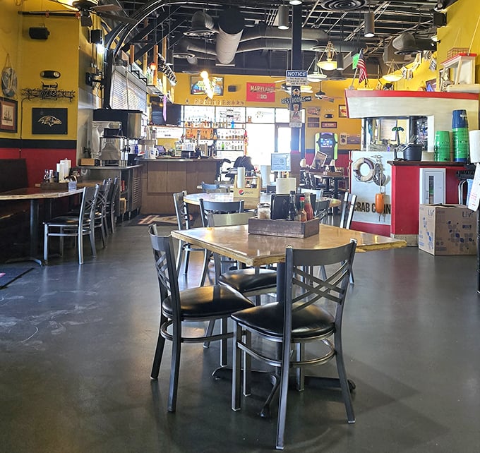 Yellow walls adorned with Maryland memorabilia create a Chesapeake Bay time warp. No fancy tablecloths needed when the food does the talking.