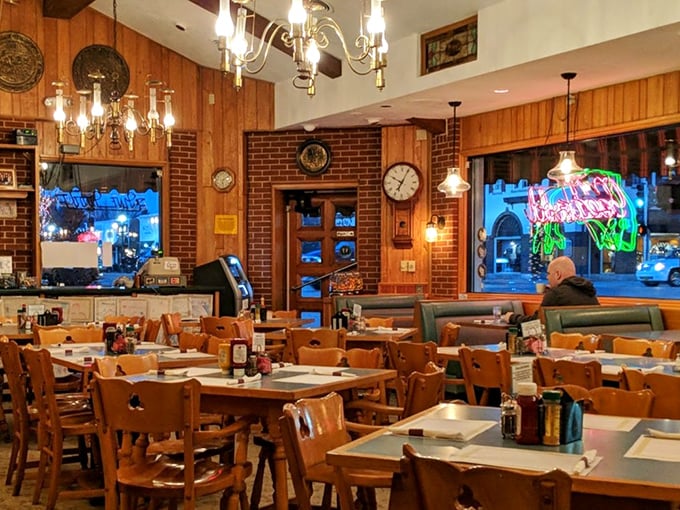 Wood paneling, warm lighting, and tables built for conversation rather than Instagram—this is what restaurants looked like before designers started charging extra for "authenticity."