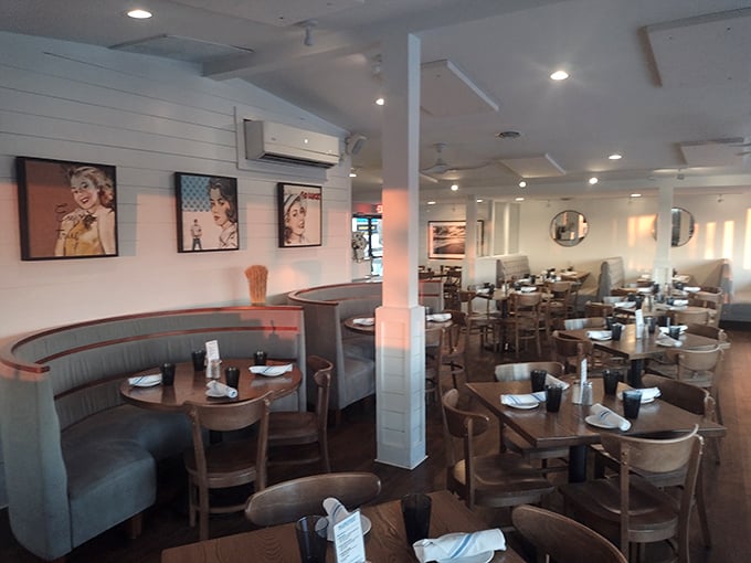 Cozy banquettes and nautical-inspired décor create the perfect backdrop for savoring ocean treasures at this Delaware gem.