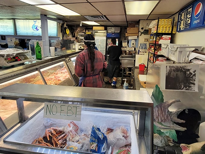 Inside, it's all business – display cases brimming with fresh catches and a no-nonsense approach to seafood that puts quality front and center.