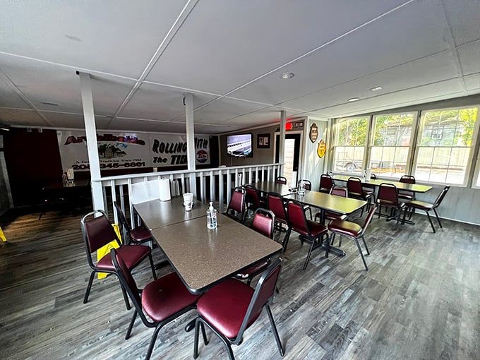 Simple tables, comfortable chairs, and natural light create the perfect stage for your barbecue performance.